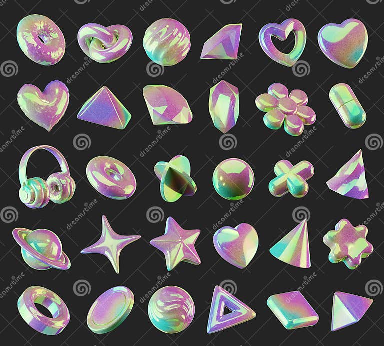 Holographic Element Set Pack Isolated Background Stock Illustration ...