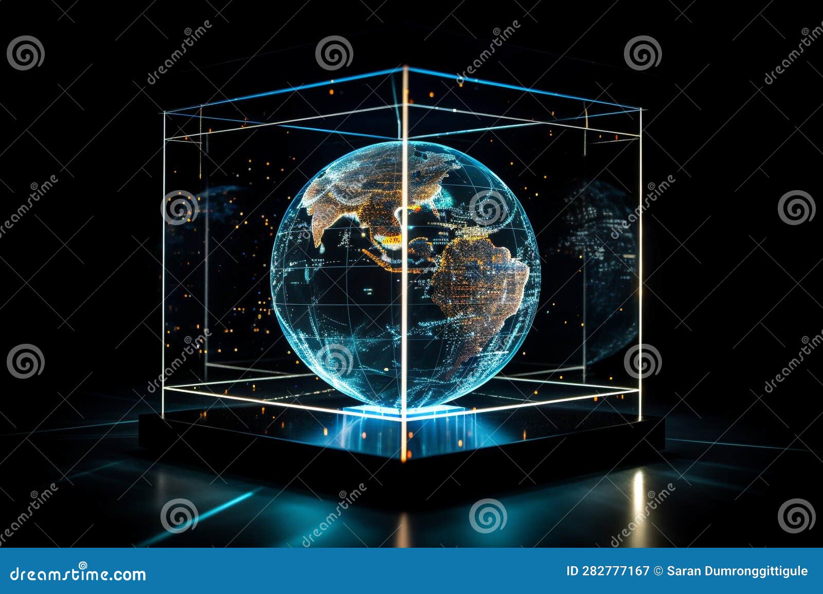 Holographic Globe Encased In A Cube - An Image Depicting Digital Age And Global Networks Royalty ...