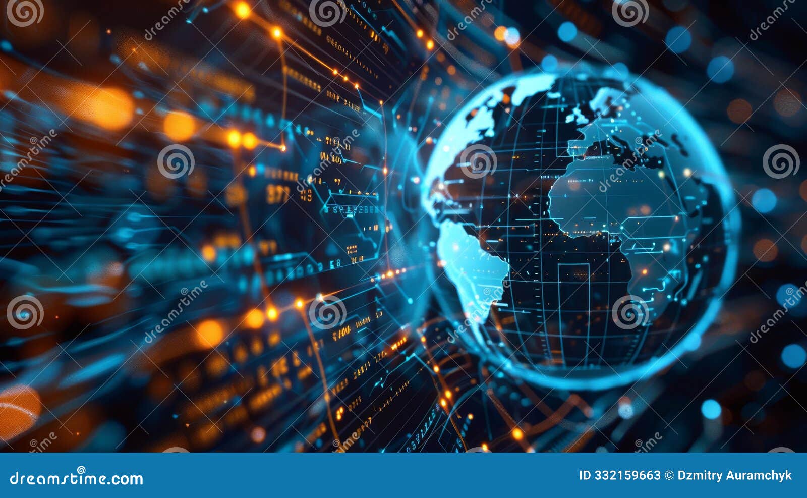 Holographic Globe in Technical Computer with Light Dots on a Dark ...