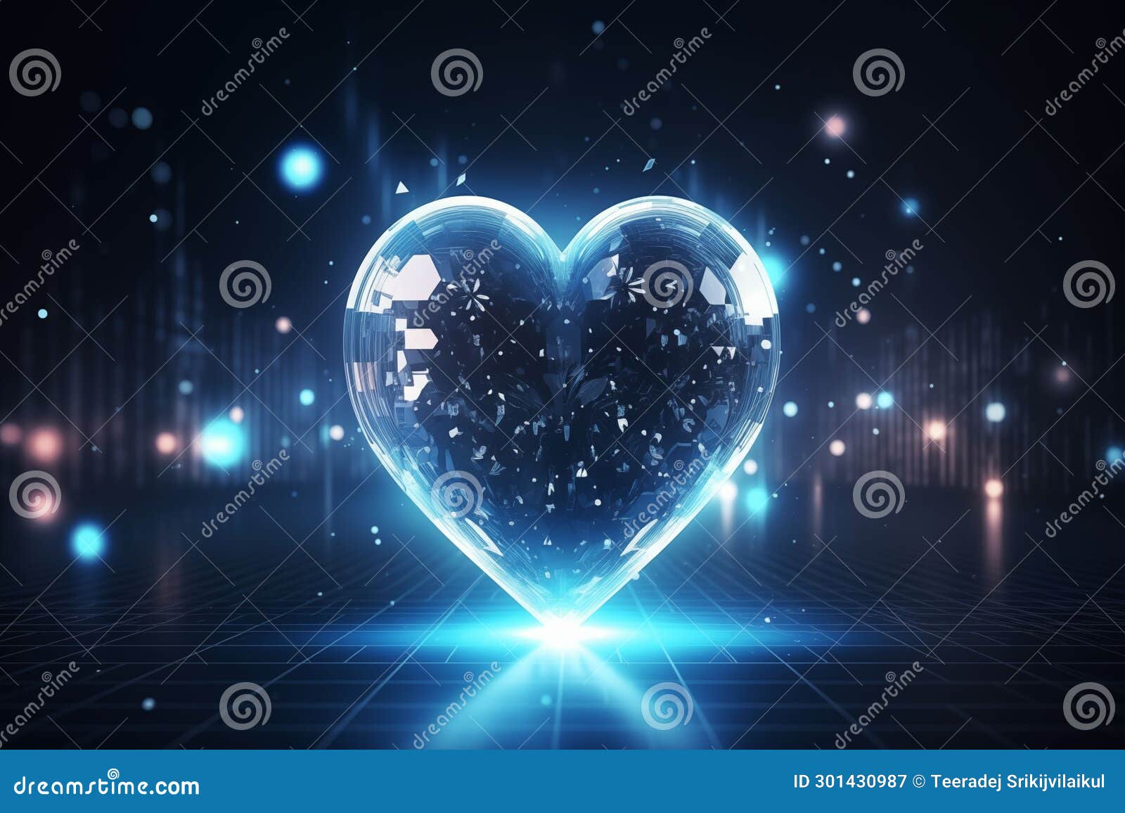 A Holographic Heart on Blue Background. Generative AI Stock ...