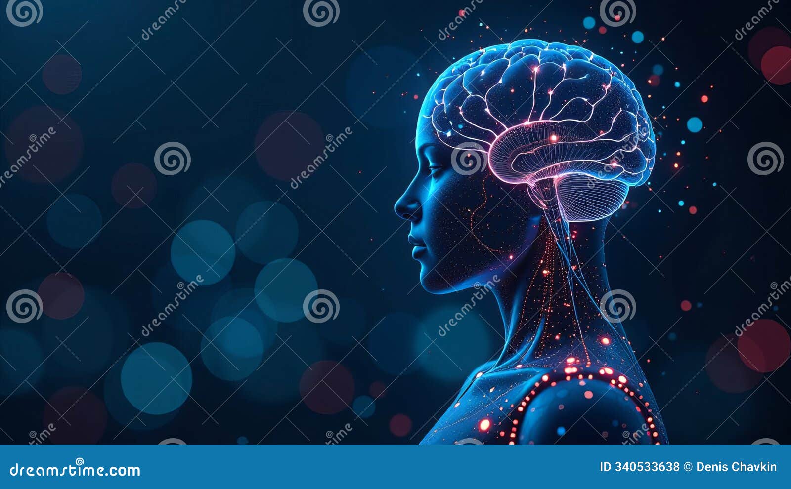 Holographic Human Brain Above a Glowing Man Body. Concept about ...