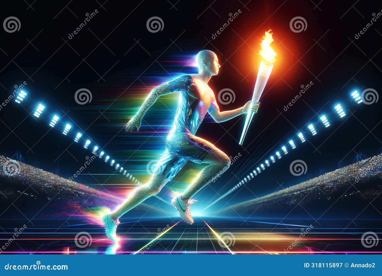 Holographic Image of an Athlete Running with the Olympic Torch Stock ...