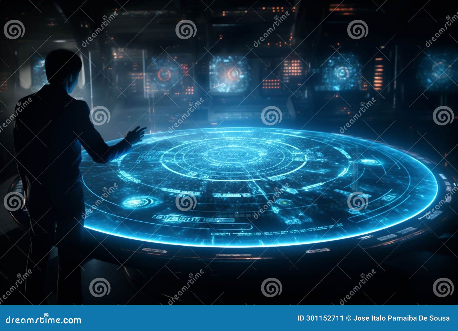 Holographic Interface Displaying the Blueprints Stock Illustration ...