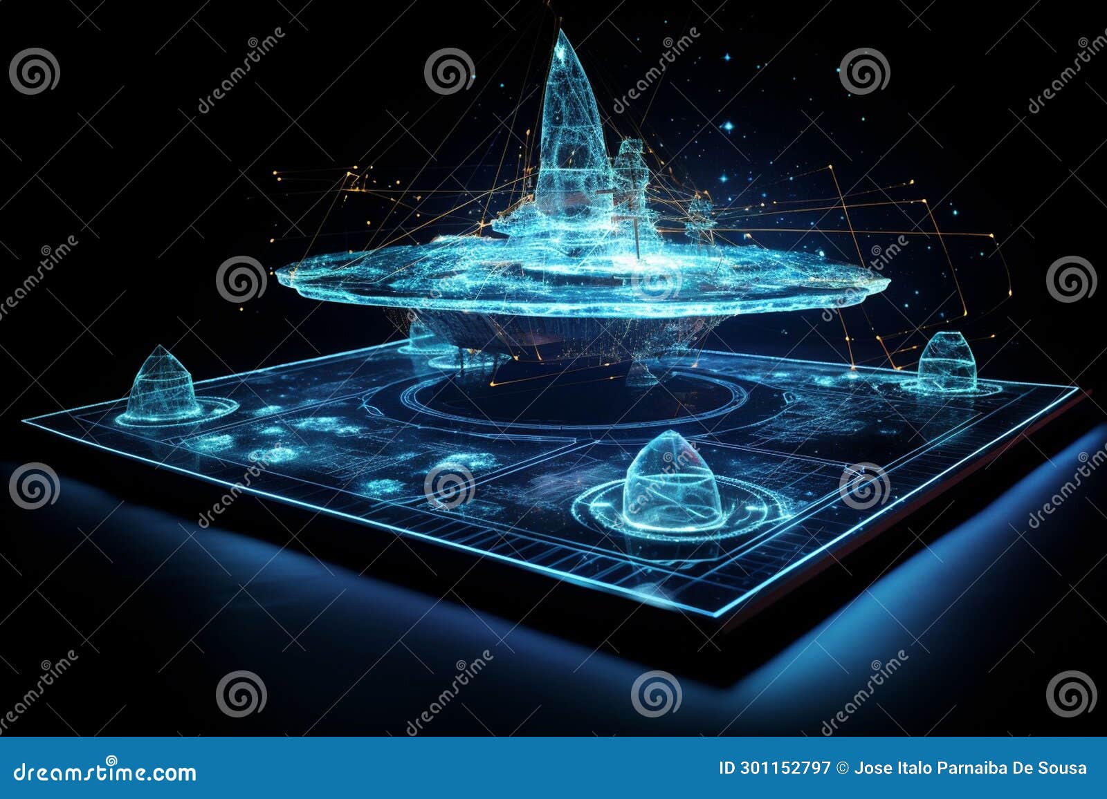 Holographic Interface Displaying the Blueprints Stock Illustration ...