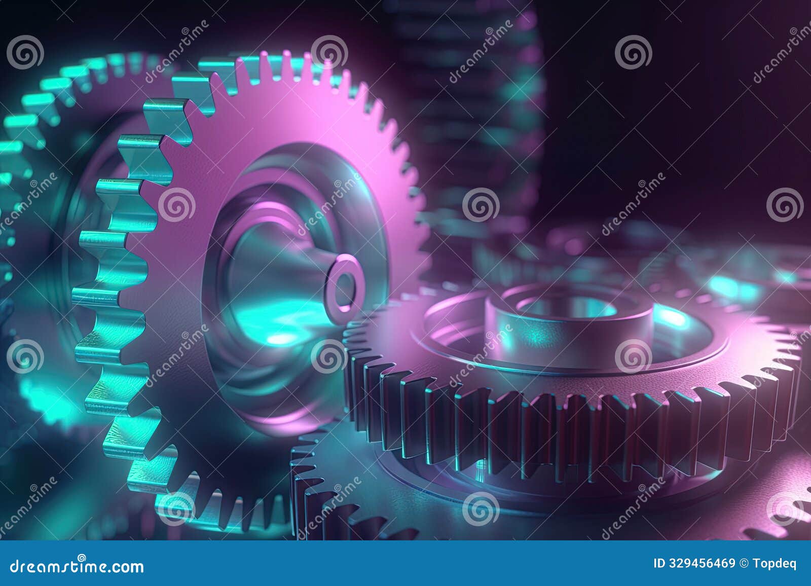 Holographic Iridescent Metallic Gears and Cogs, Soft Neon Gradient ...