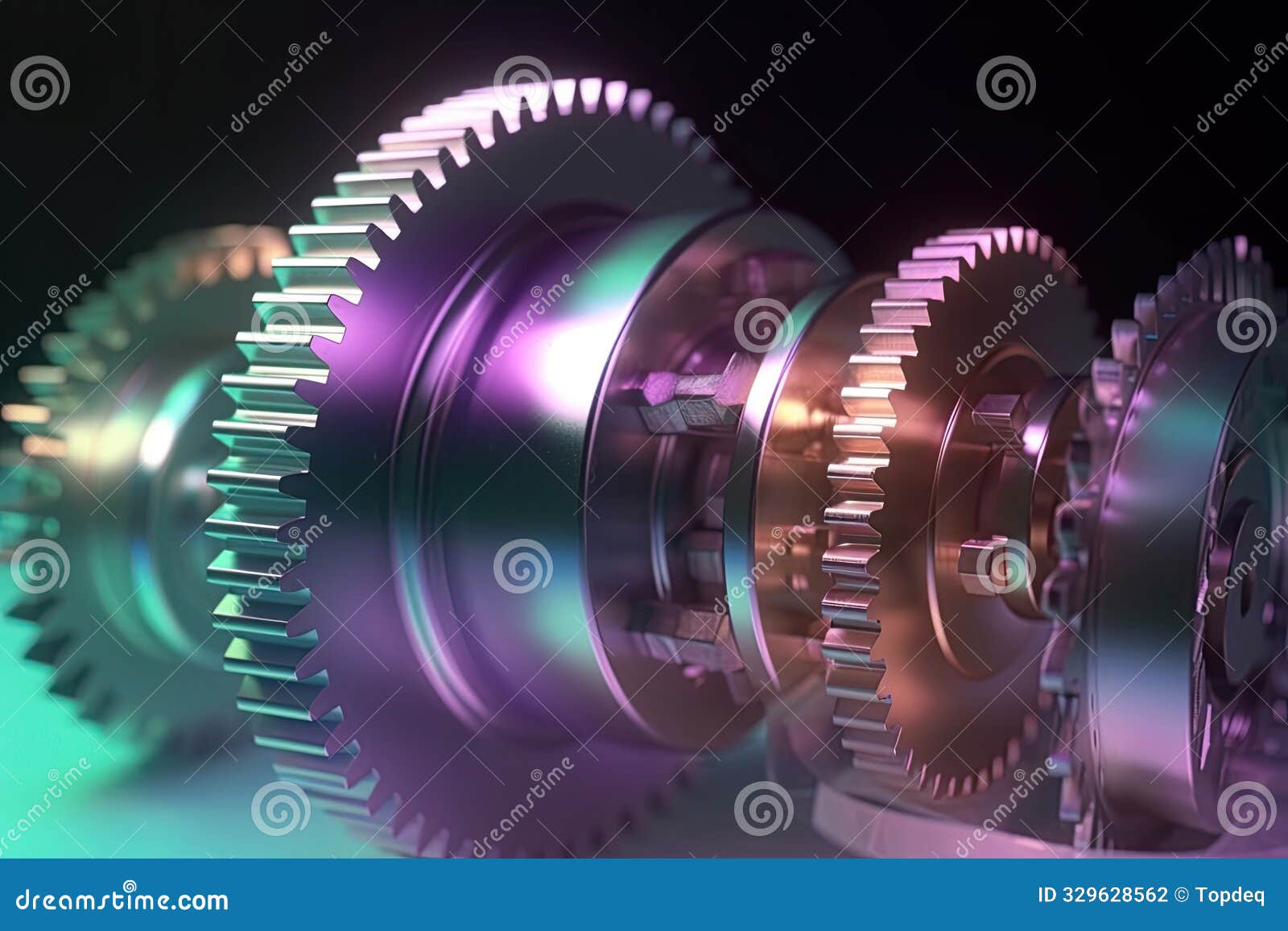Holographic Iridescent Metallic Gears and Cogs, Soft Neon Gradient ...