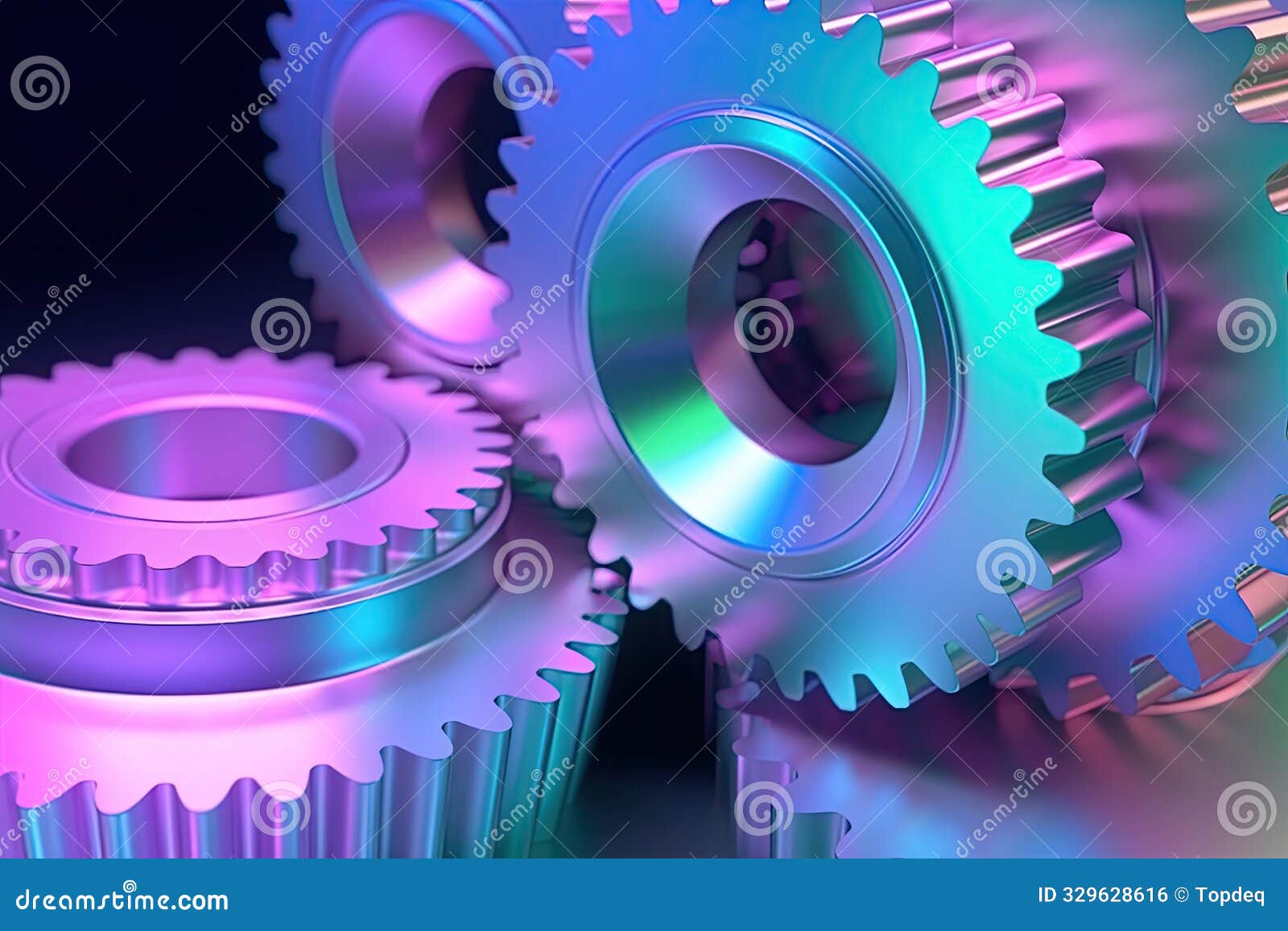 Holographic Iridescent Metallic Gears and Cogs, Soft Neon Gradient ...