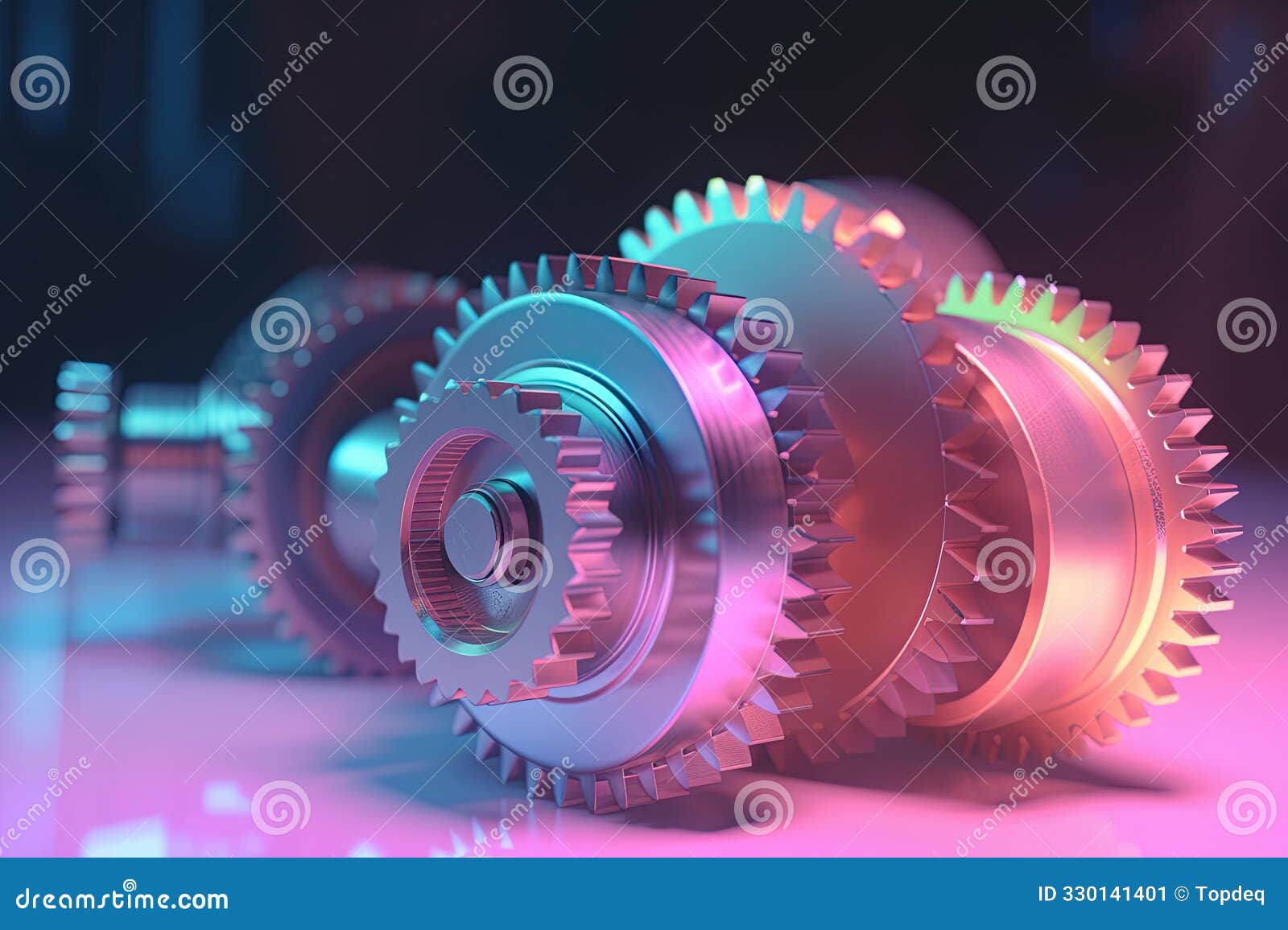 Holographic Iridescent Metallic Gears and Cogs, Soft Neon Gradient ...