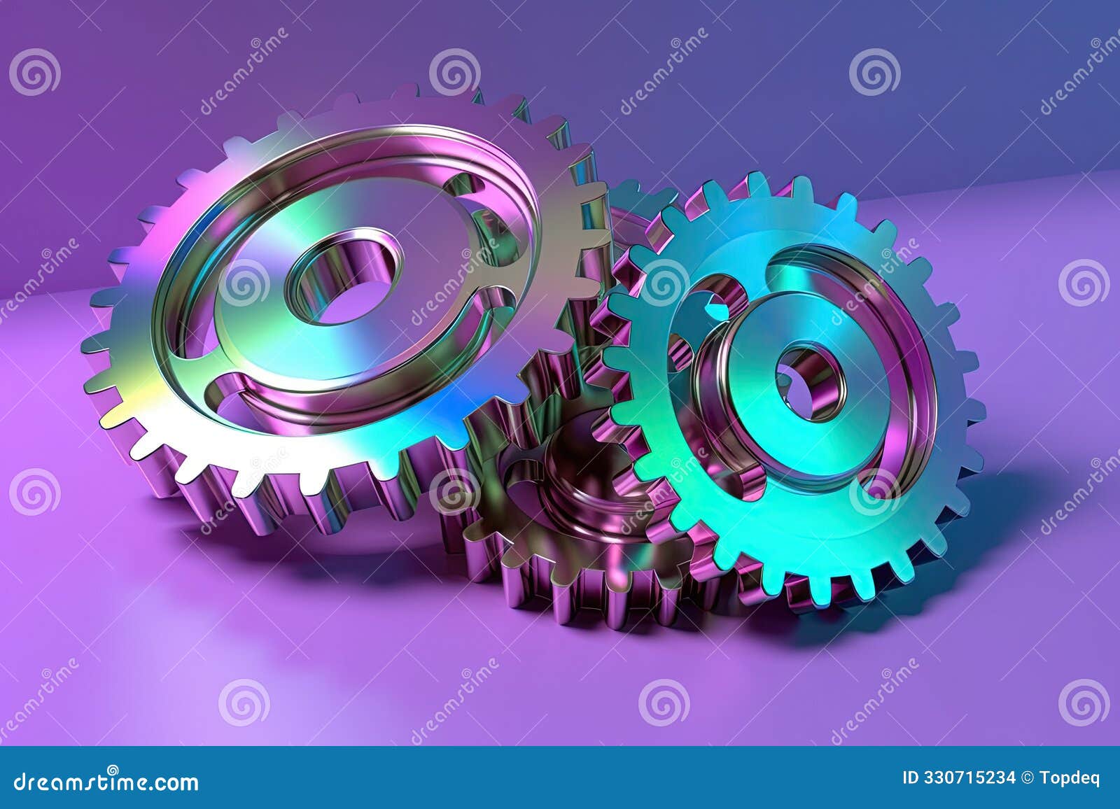 Holographic Iridescent Metallic Gears and Cogs, Soft Neon Gradient ...