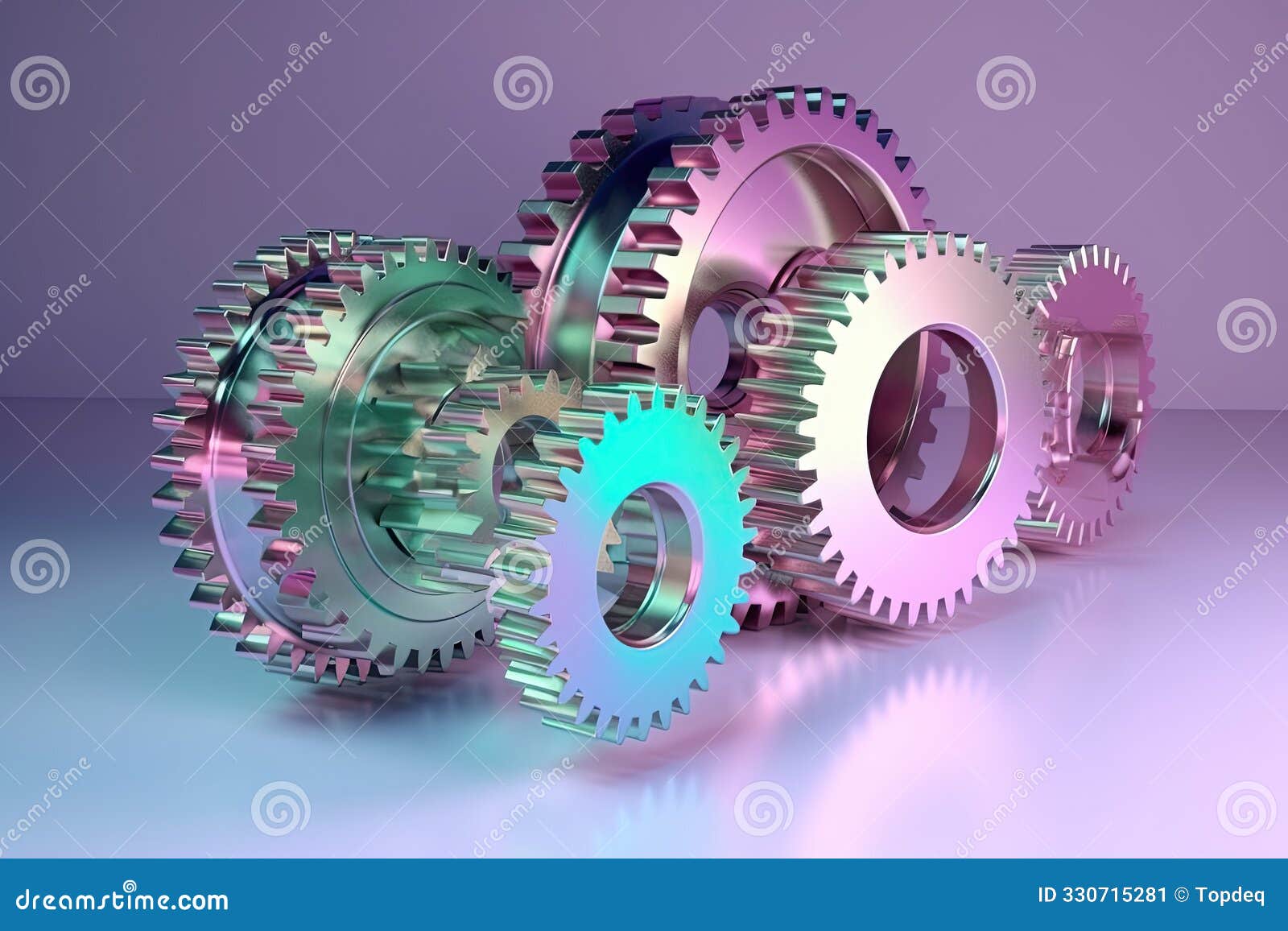 Holographic Iridescent Metallic Gears and Cogs, Soft Neon Gradient ...