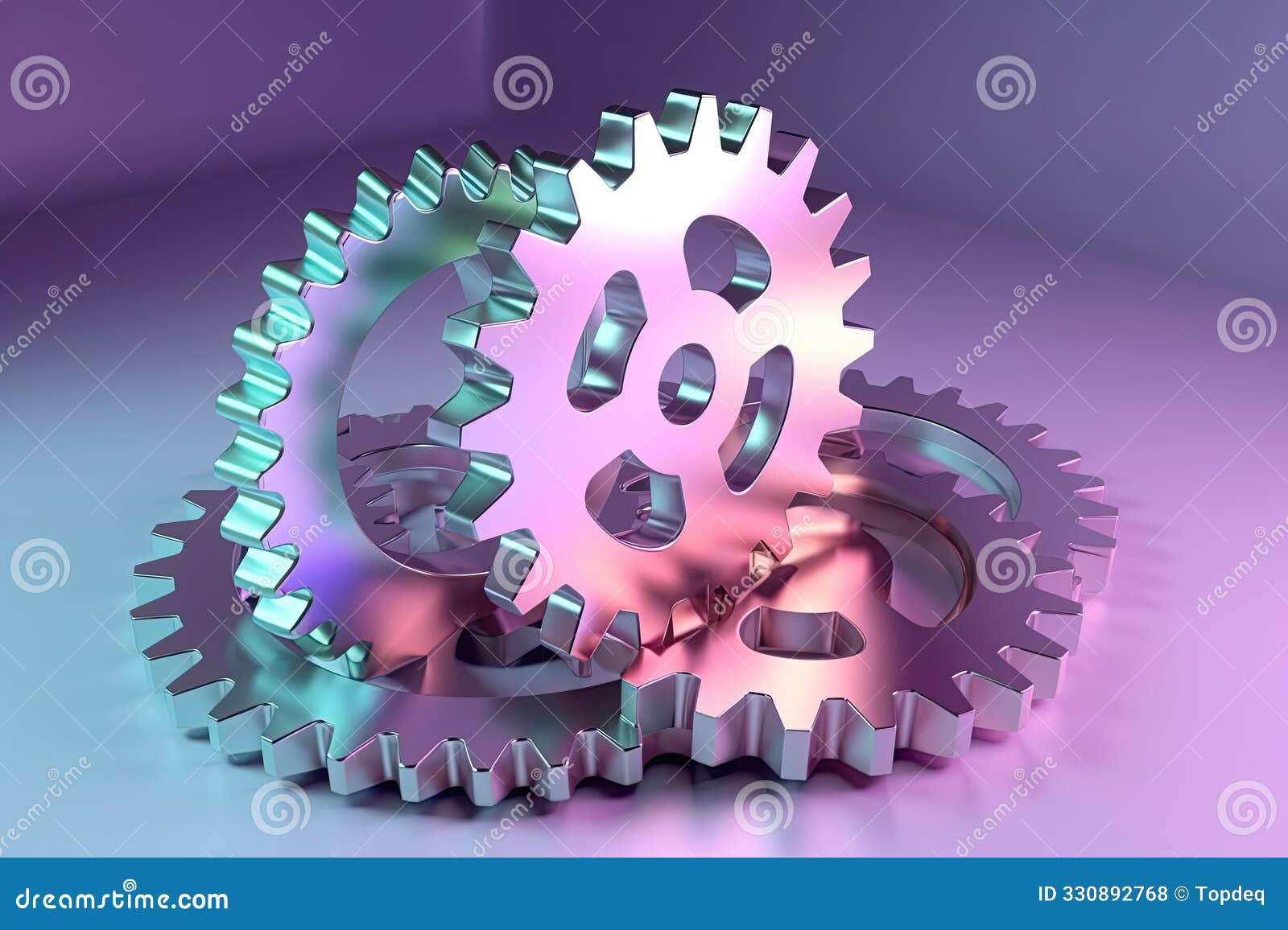 Holographic Iridescent Metallic Gears and Cogs, Soft Neon Gradient ...