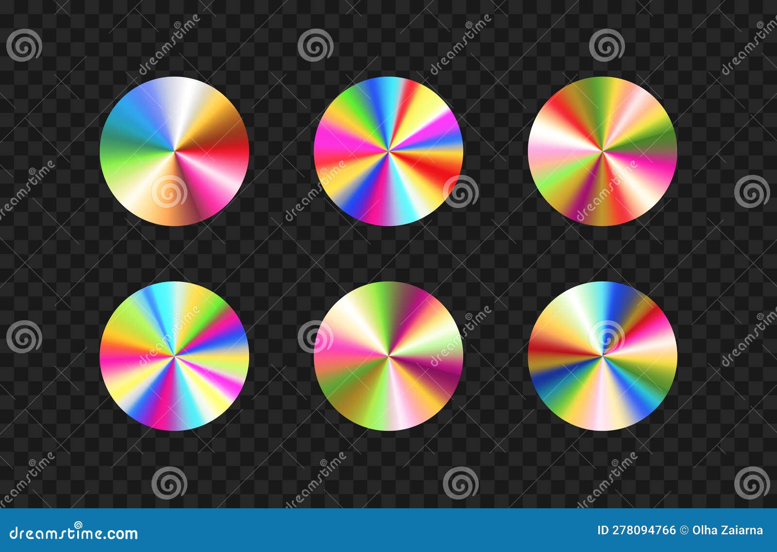 Holographic Iridescent Stickers Template. Vector Circle Hologram Labels ...