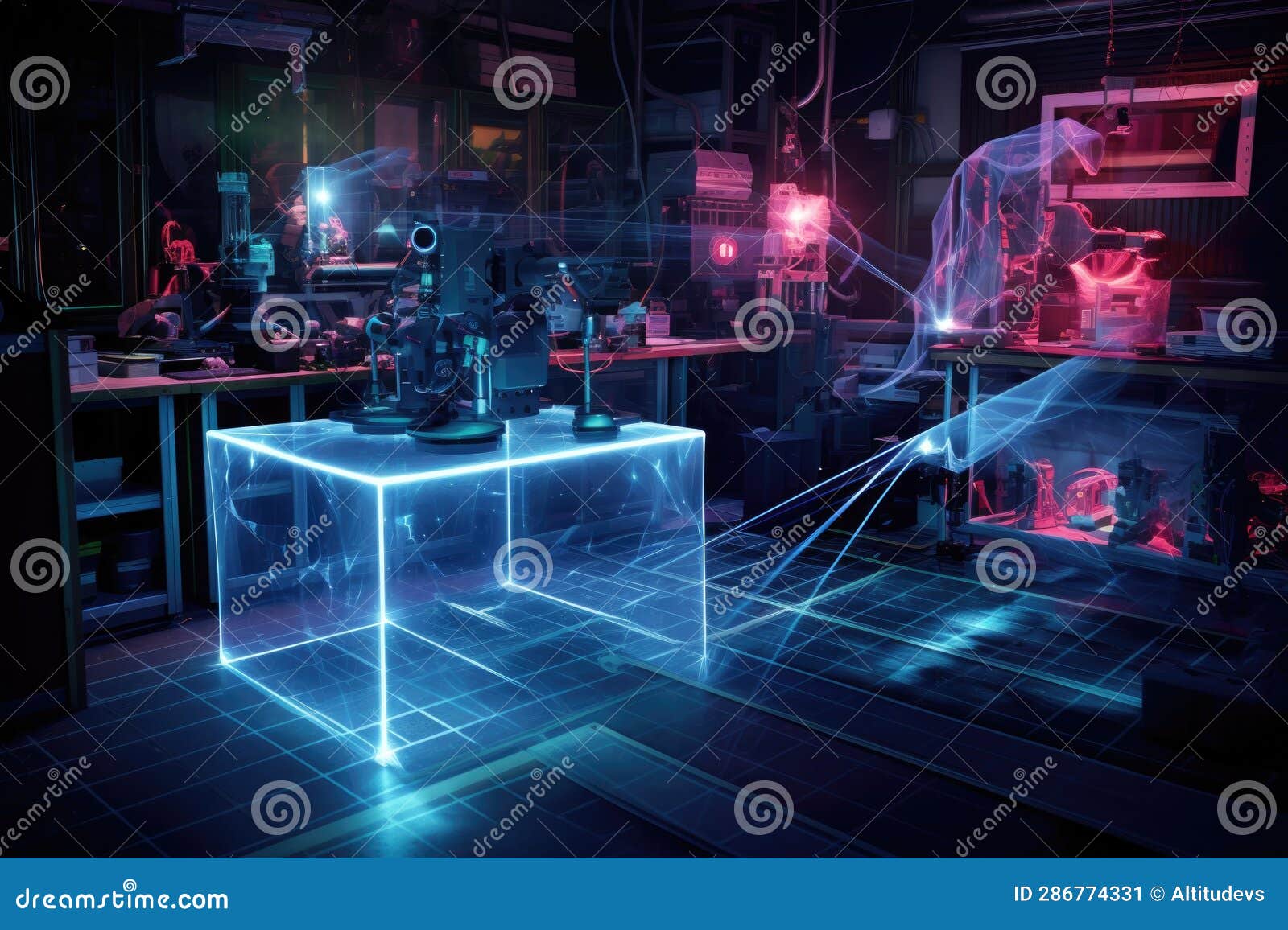 Holographic Lab with Laser Beams and Equipment Stock Image - Image of ...