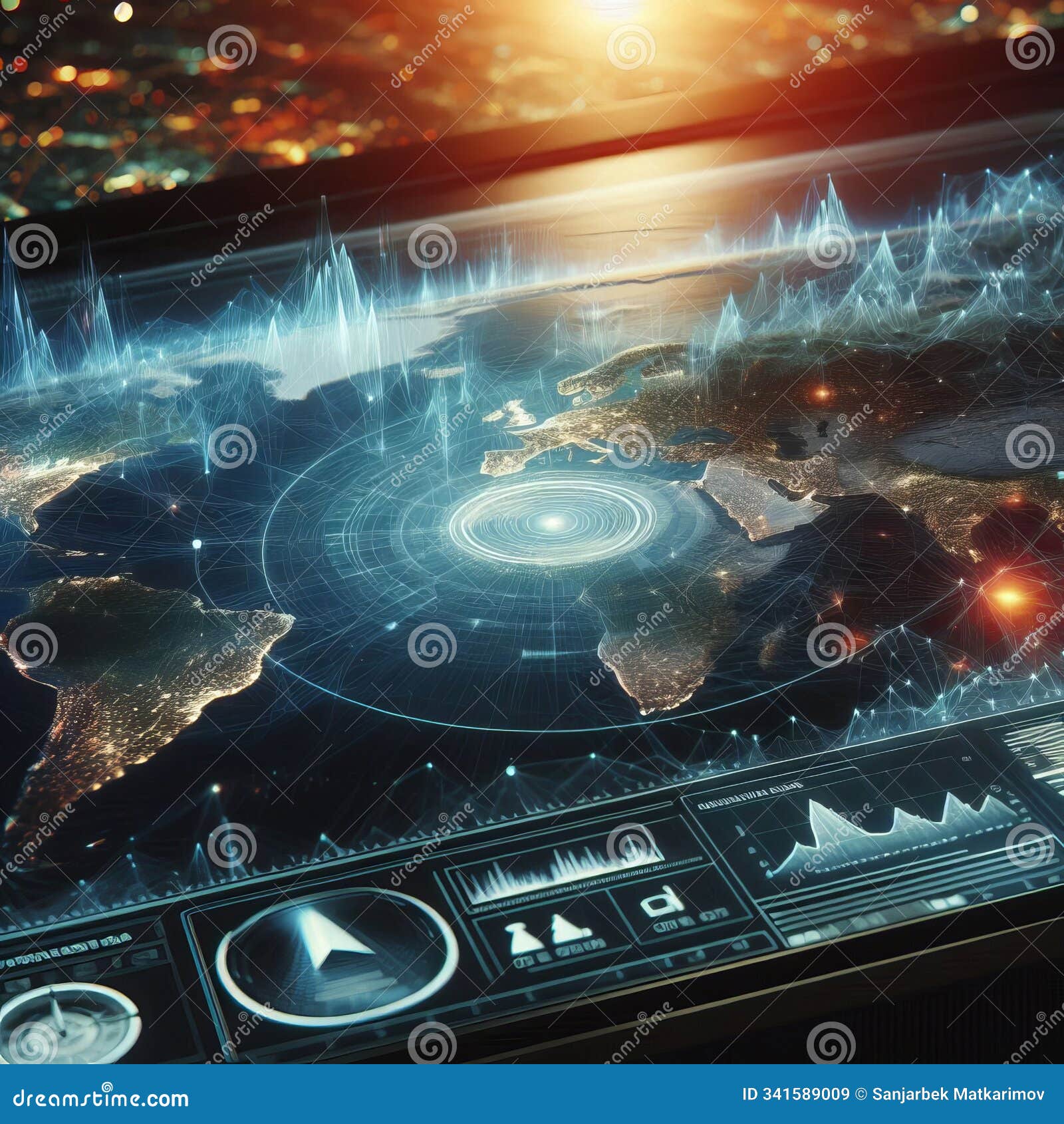 Holographic Map Interactive Map with D Terrain Points of Interes Stock ...