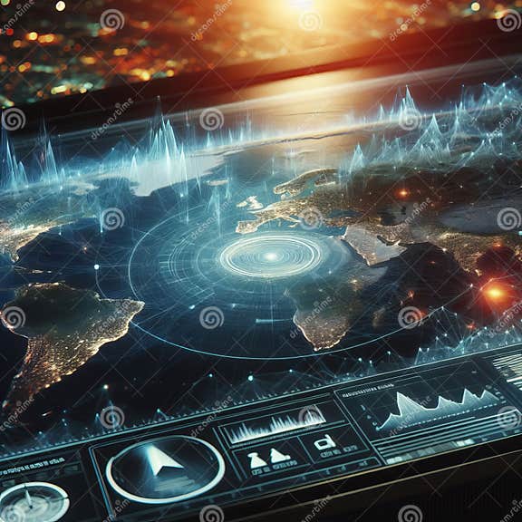 Holographic Map Interactive Map with D Terrain Points of Interes Stock ...