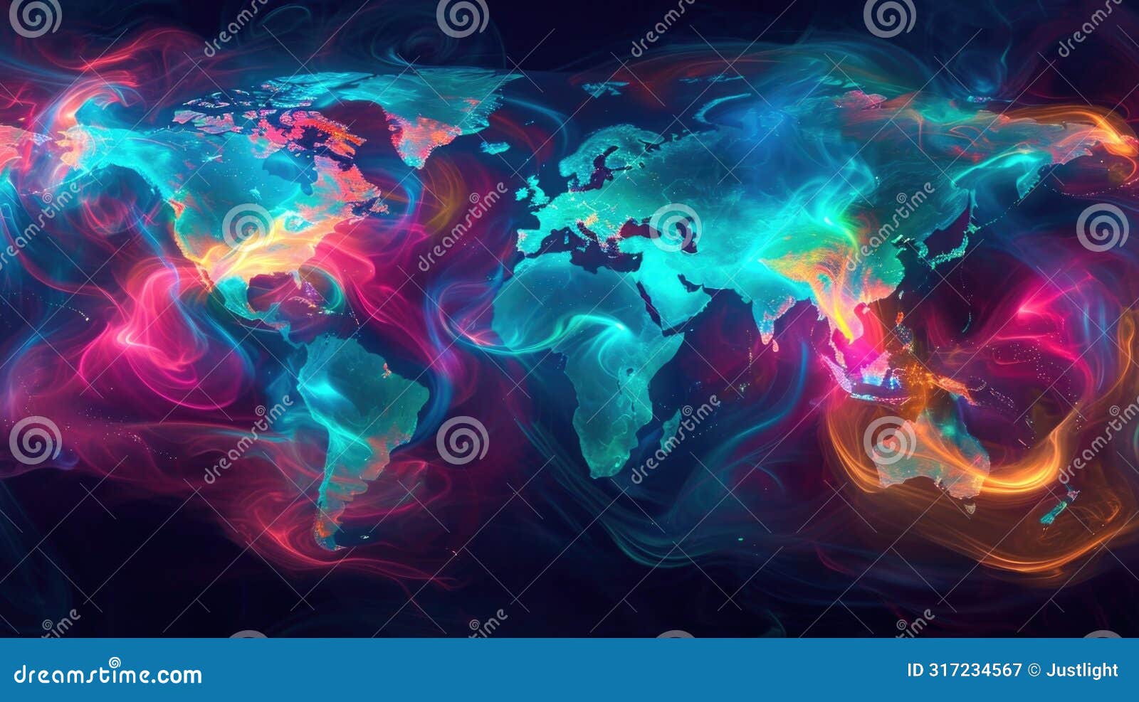 A Holographic Map of the World Appears with Vibrant Swirling Clouds ...