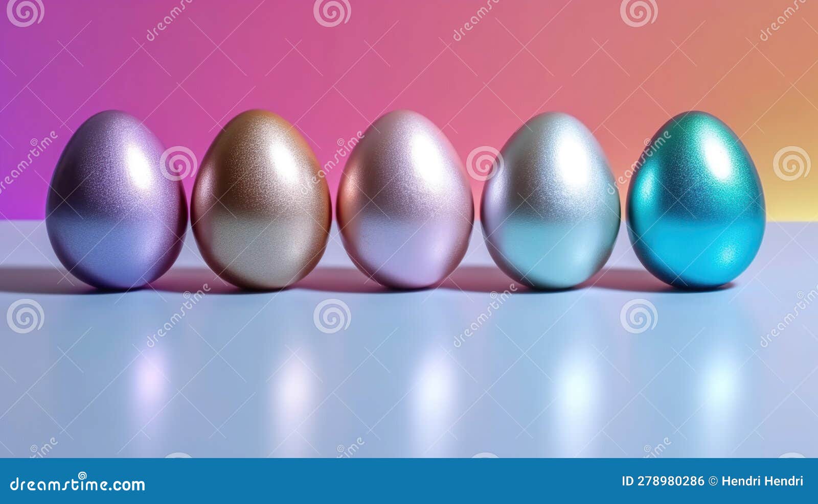 Holographic Metallic Painted Eggs on Gradient Background, Generative Ai ...