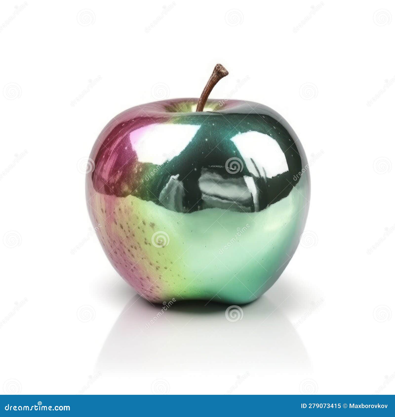 Holographic Metallic Single Realistic Shiny Apple with Reflection on ...