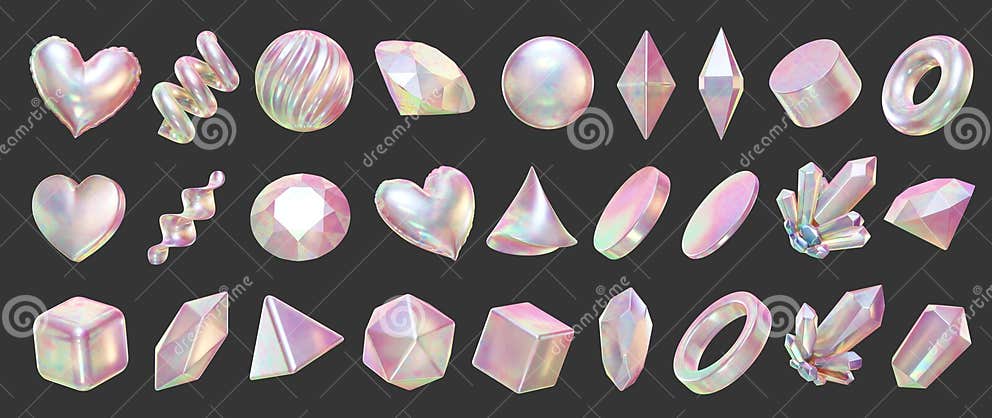Holographic Objects Decoration Set Pack Isolated Background 3d ...