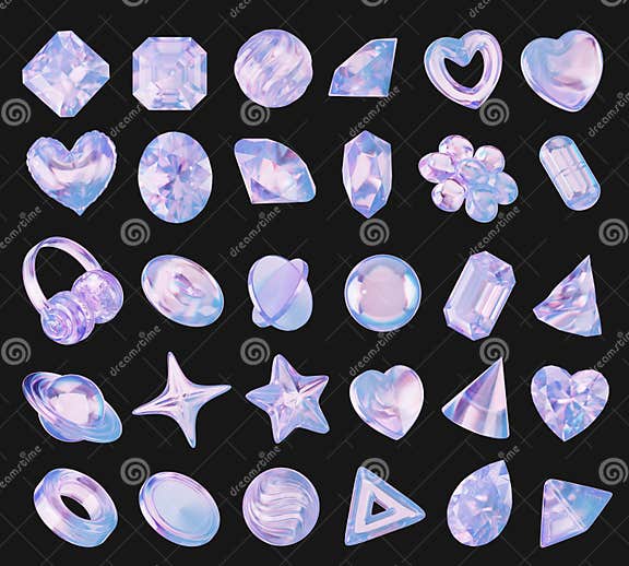 Holographic Objects Decoration Set Pack Isolated Background 3d ...