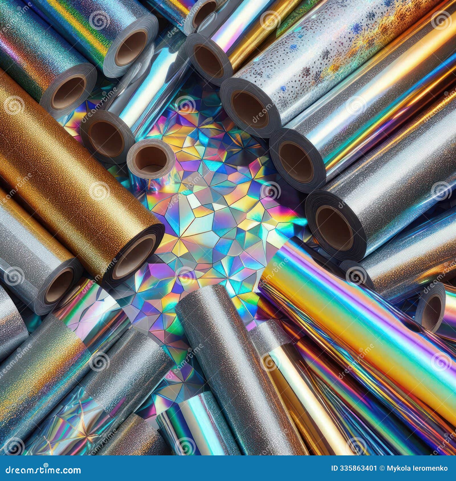 Holographic Paper Rolls Stacked Together. Stock Image - Image of ...