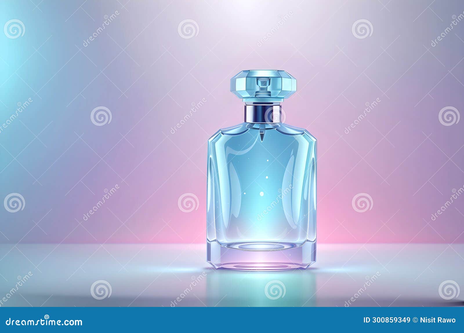 Holographic of Perfume Bottle on Gradient Light Blue Background Stock ...