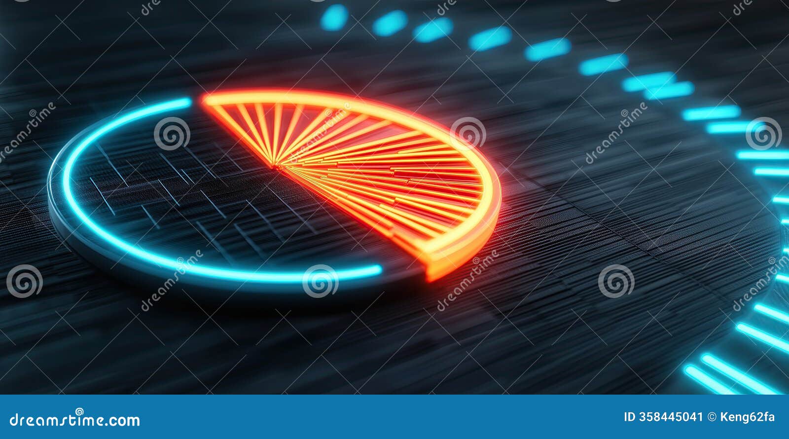 Holographic Pie Chart Splitting Into Glowing Segments On Futuristic ...