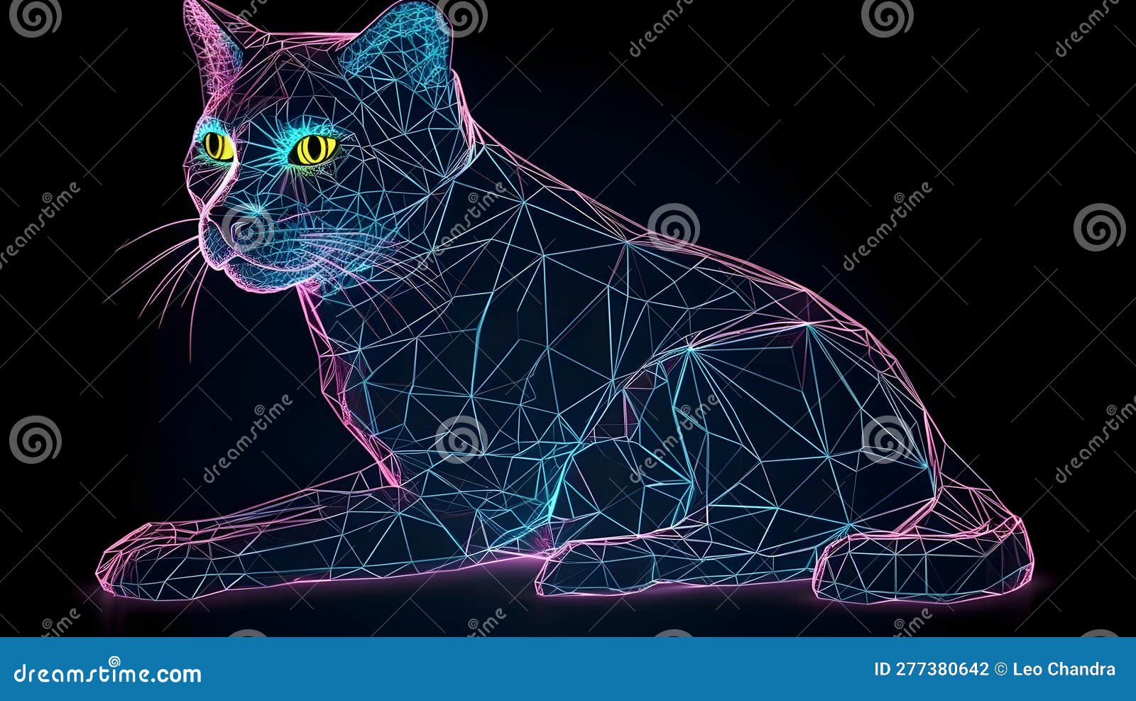 Holographic Polygon 3d Cat Illustration,hologram Cat Generative Ai ...