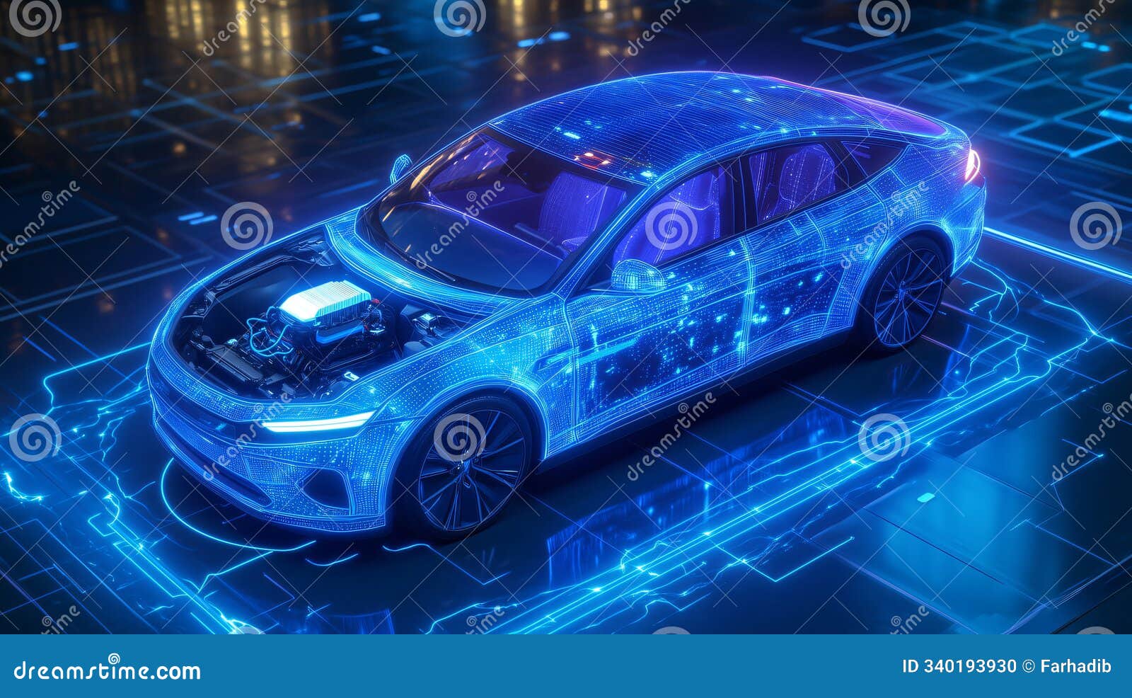 Holographic Projection Showing Structure and Engine of Electric Car ...