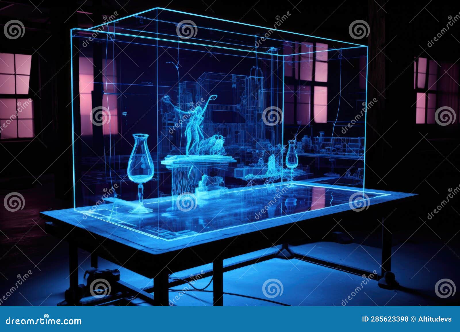 Holographic Screen with Blueprints and 3d Designs Stock Illustration ...