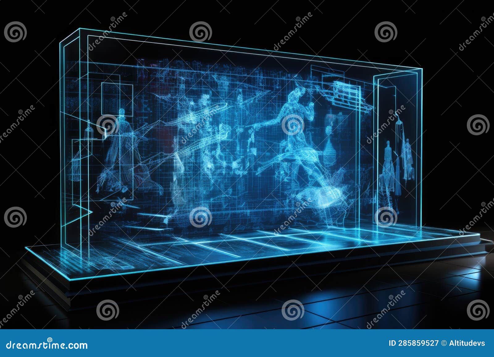 Holographic Screen with Blueprints and 3d Designs Stock Illustration ...