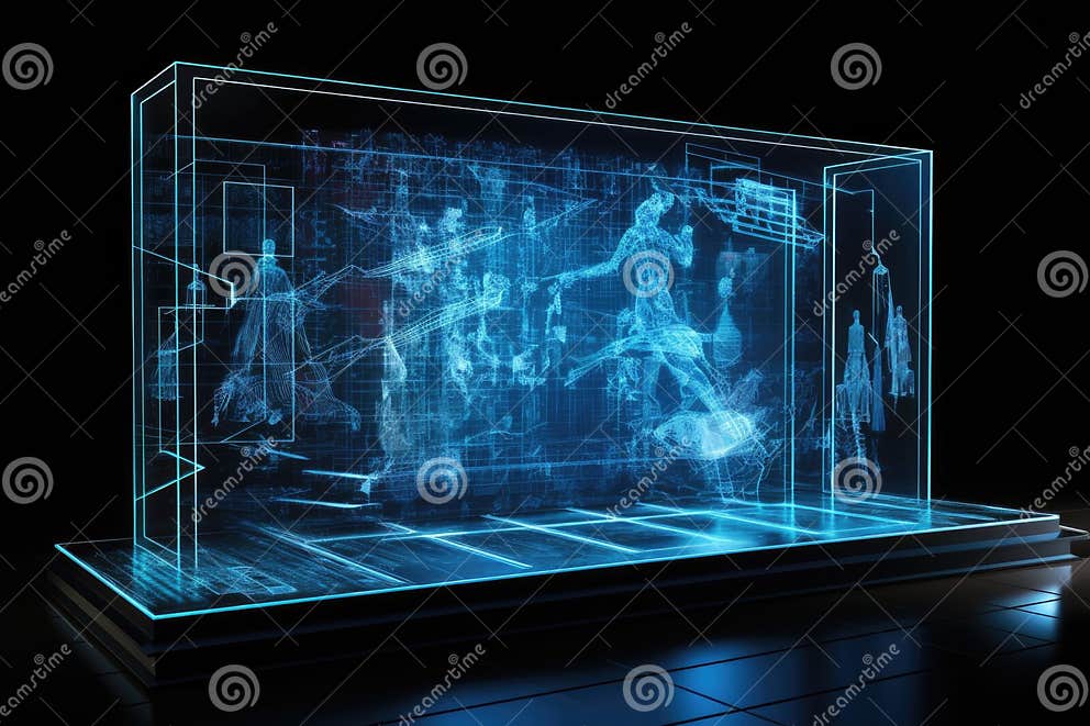 Holographic Screen with Blueprints and 3d Designs Stock Illustration ...