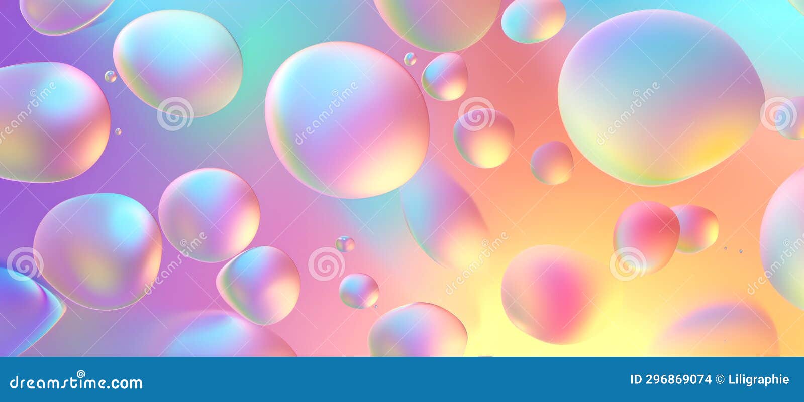 Holographic Shapes. Metallic Liquid Drops. Gradient Banner Background ...