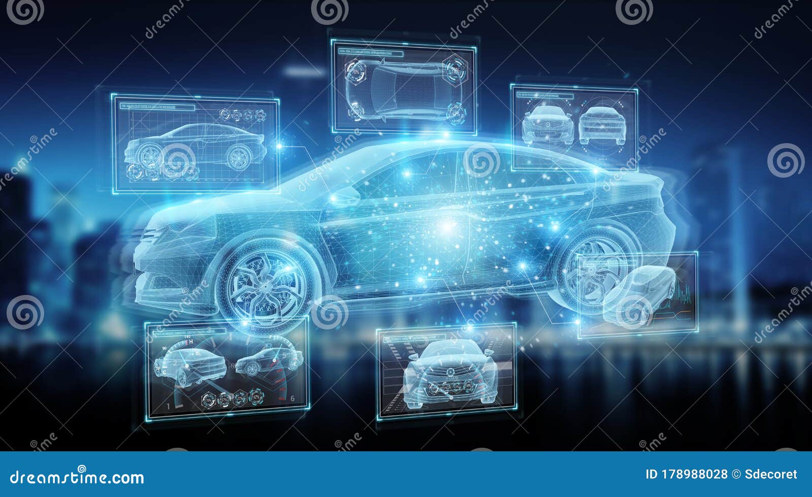 Holographic Smart Car Interface Projection on Blue Background 3D ...