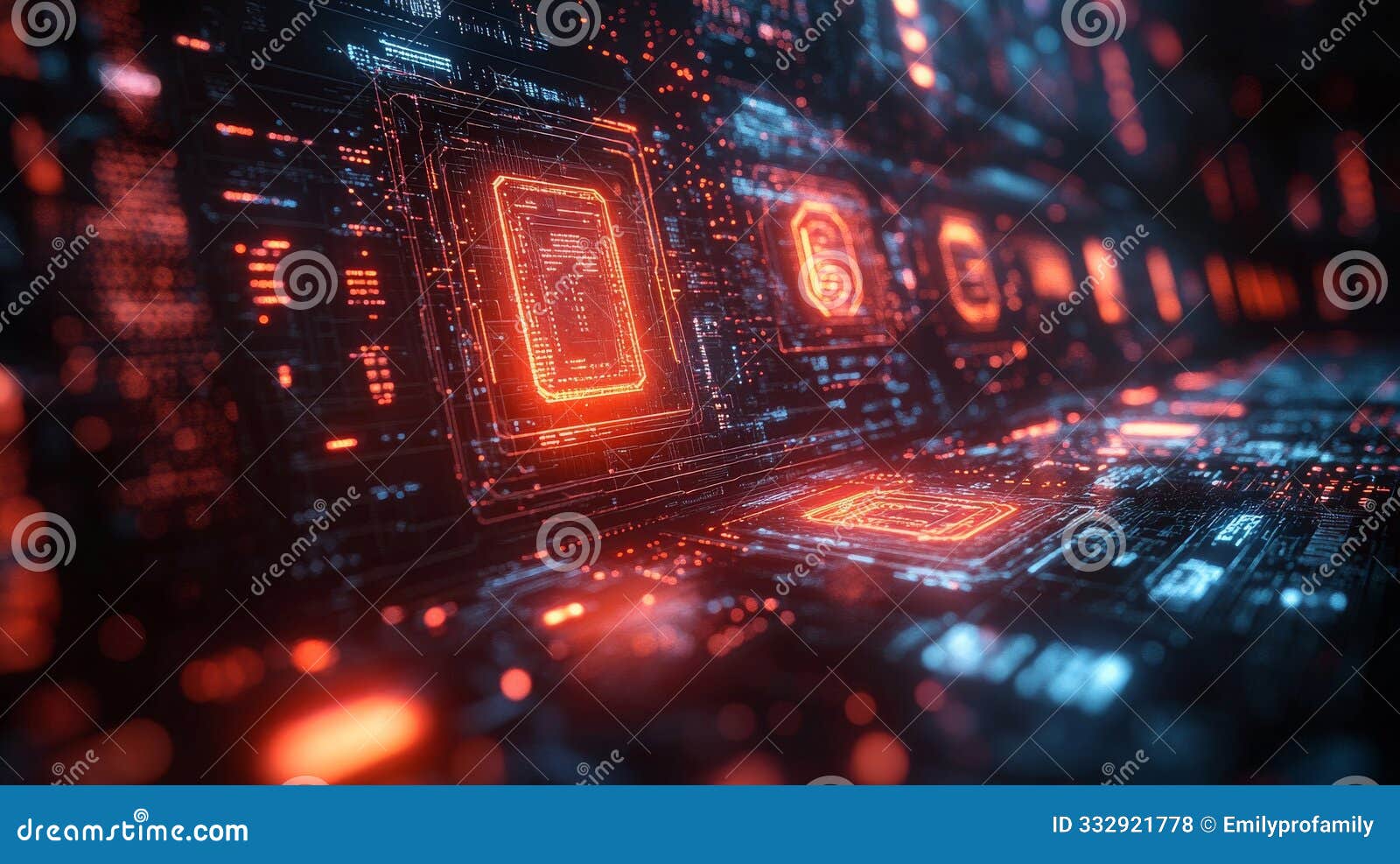 Holographic Symbols Representing Various Types of Data in a High-tech ...