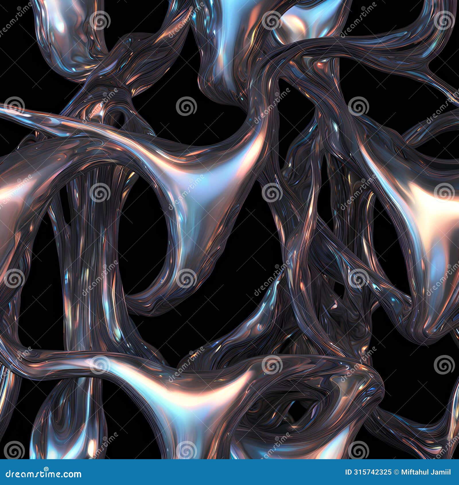 Holographic Twisted Liquid 3d Render Glossy Shape Isolated on Black ...