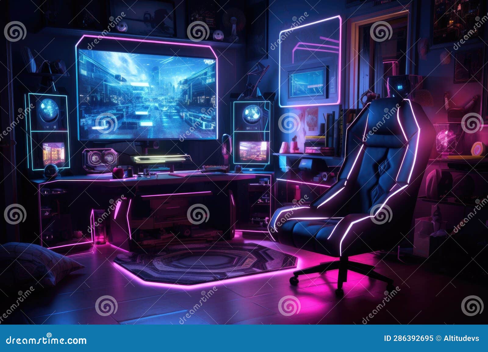 Holographic Virtual Reality Gaming Setup Stock Illustration ...