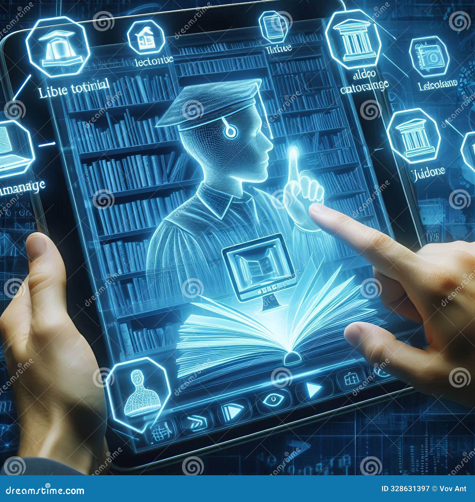 19 16 a Holography Depiction of a Student Ccessing a Video Tuto Stock ...