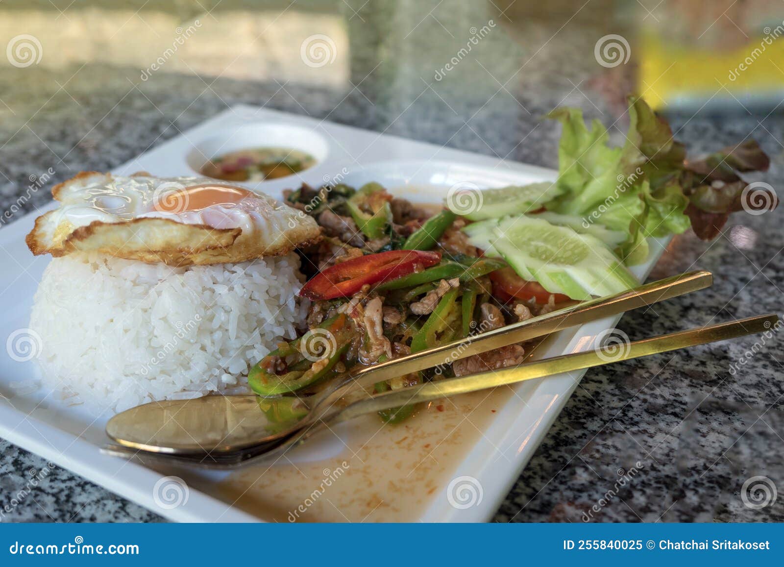 Holy Basil Fried Rice with Beef and Fried Egg Stock Image - Image of ...