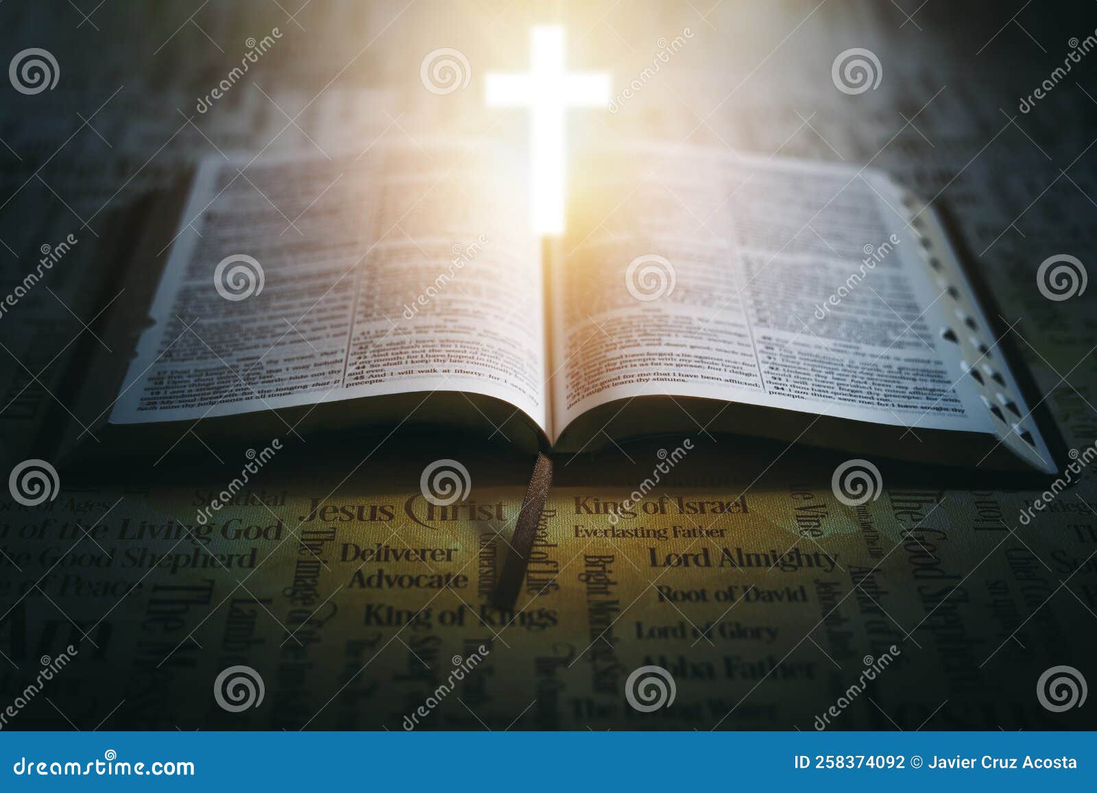 Holy Bible Illuminated by the Cross Stock Photo - Image of ancient ...