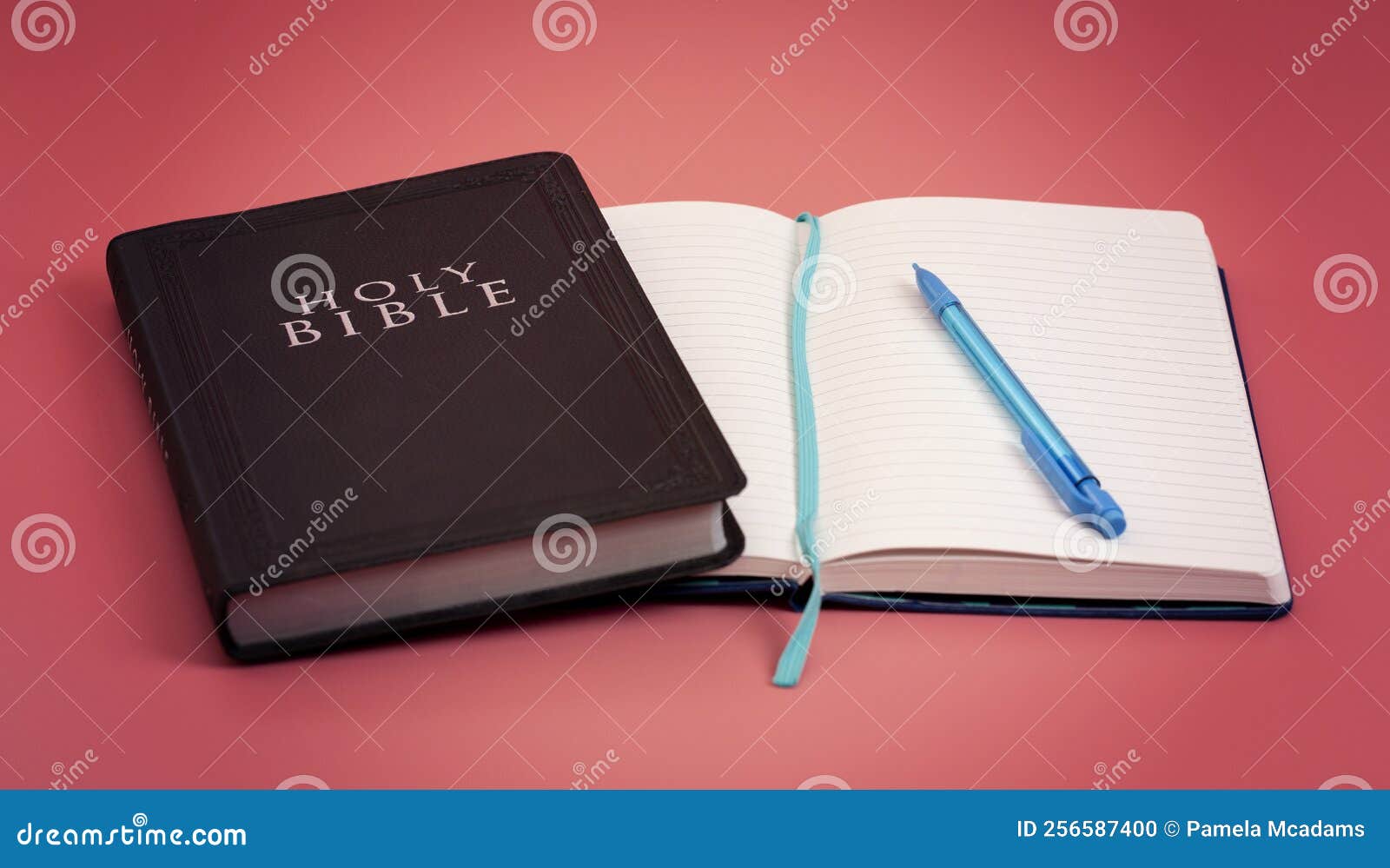 The Holy Bible with a Notebook To Study on a Bright Pink Background ...