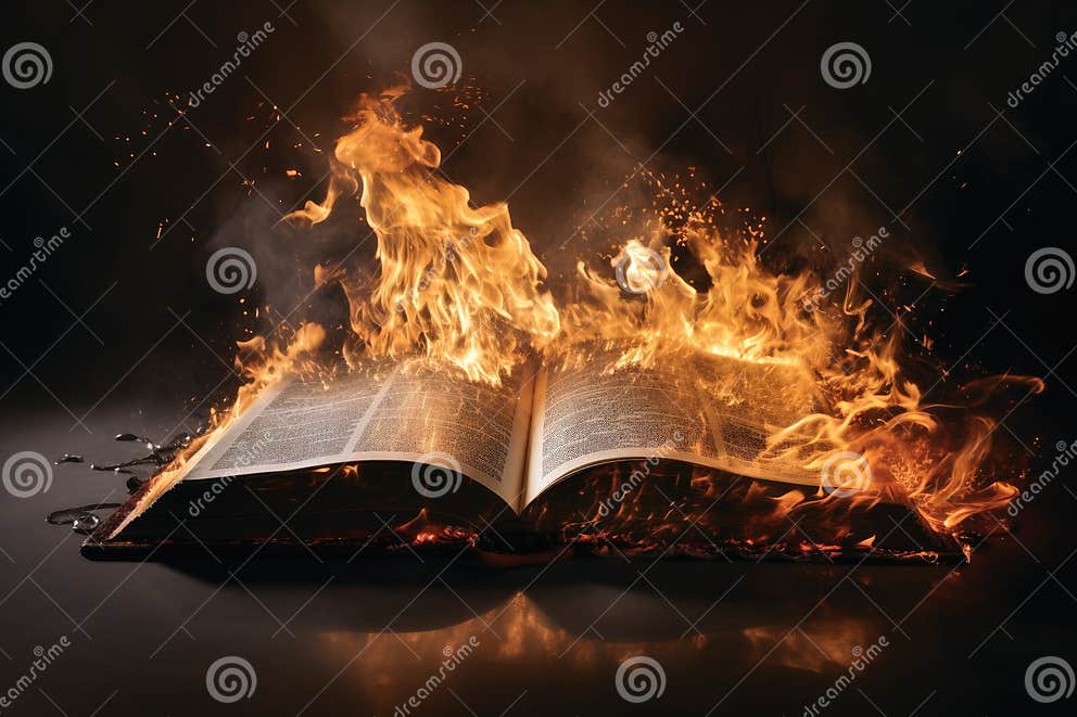 A Holy Bible on a Table with Flames and Light Stock Illustration ...