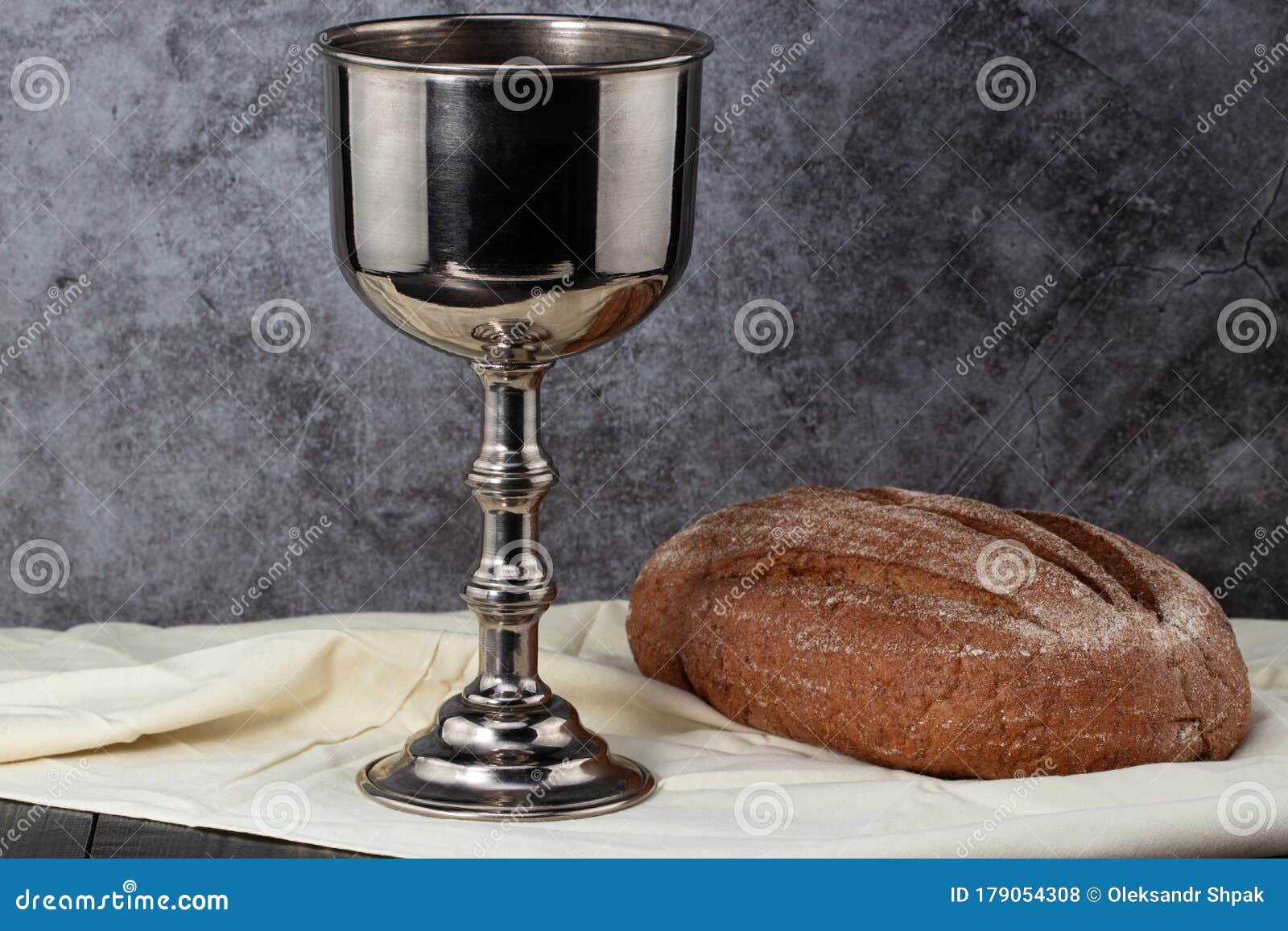 Holy Communion Chalice with Wine and Bread Stock Photo - Image of pray ...
