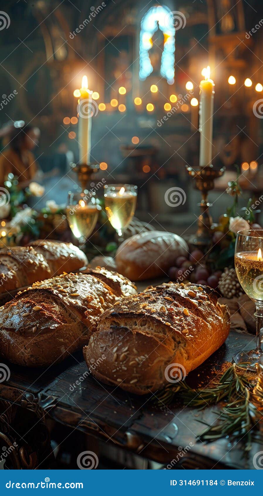 Holy Communion Elements Prepared on an Altar the Bread and Wine ...