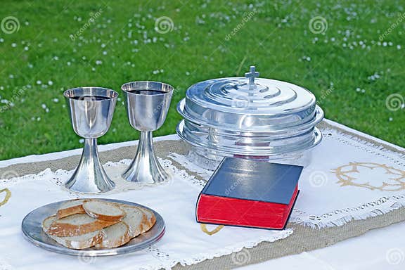 Holy Communion Elements Table Stock Photo - Image of background ...