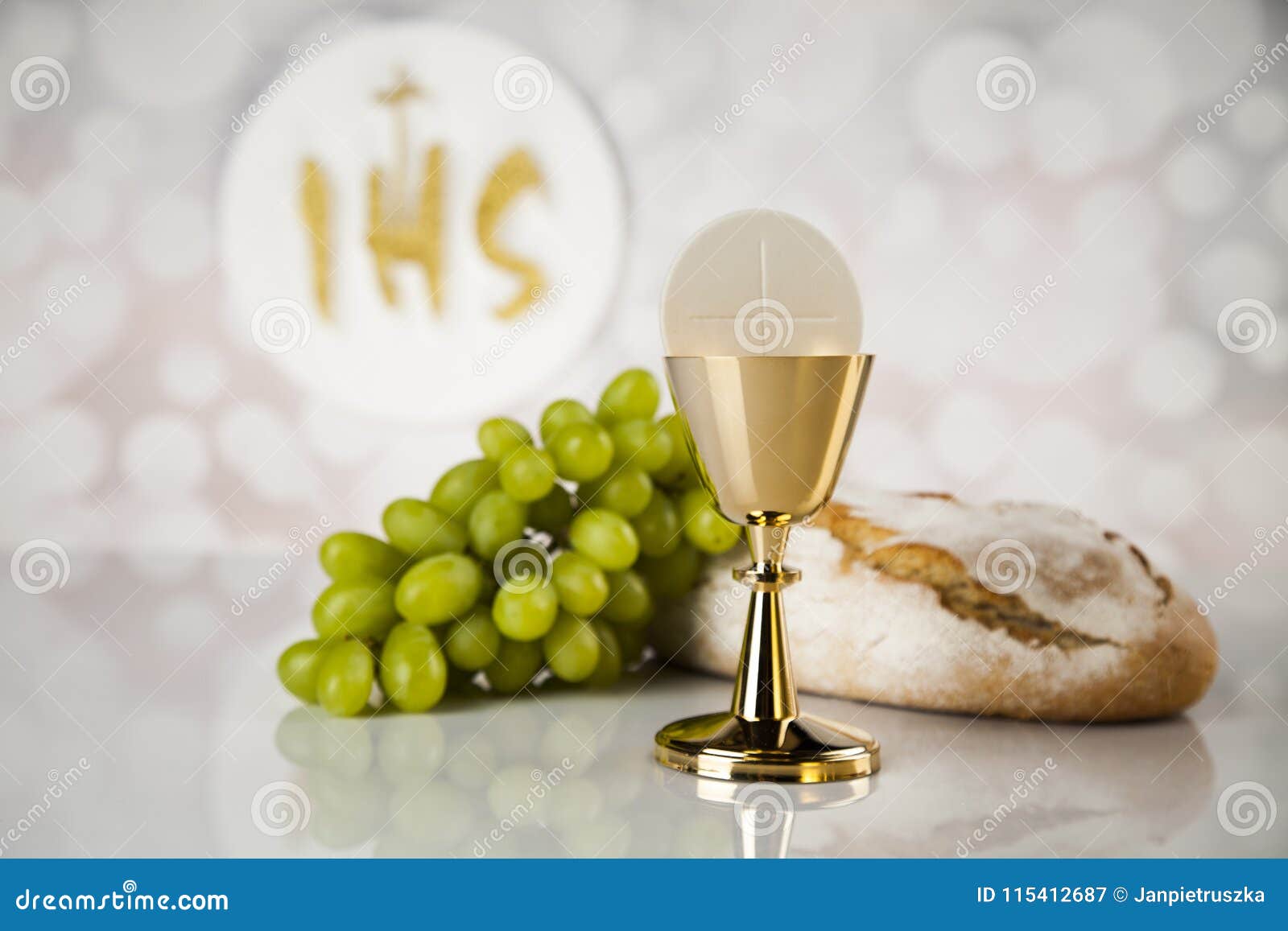 Holy Communion a Golden Chalice, Composition on White Stock Image ...