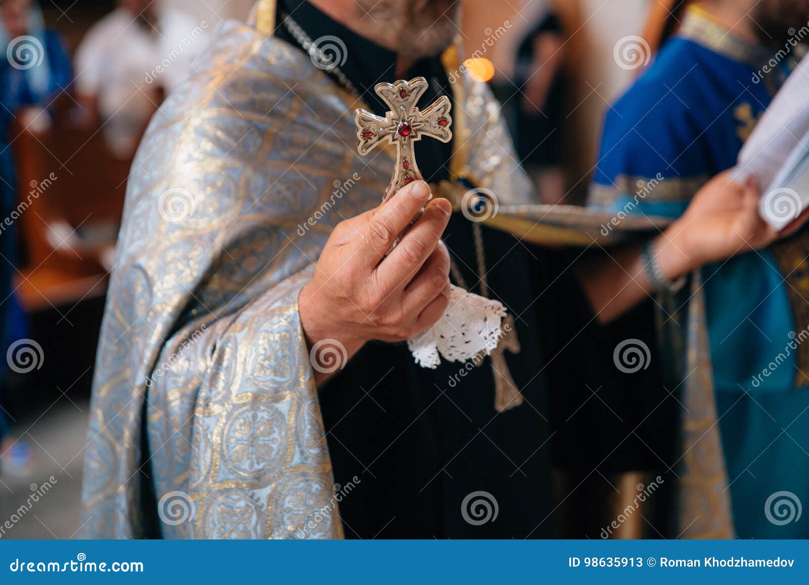 The Holy Cross in the Hands of a Priest, Close Up Stock Image - Image ...