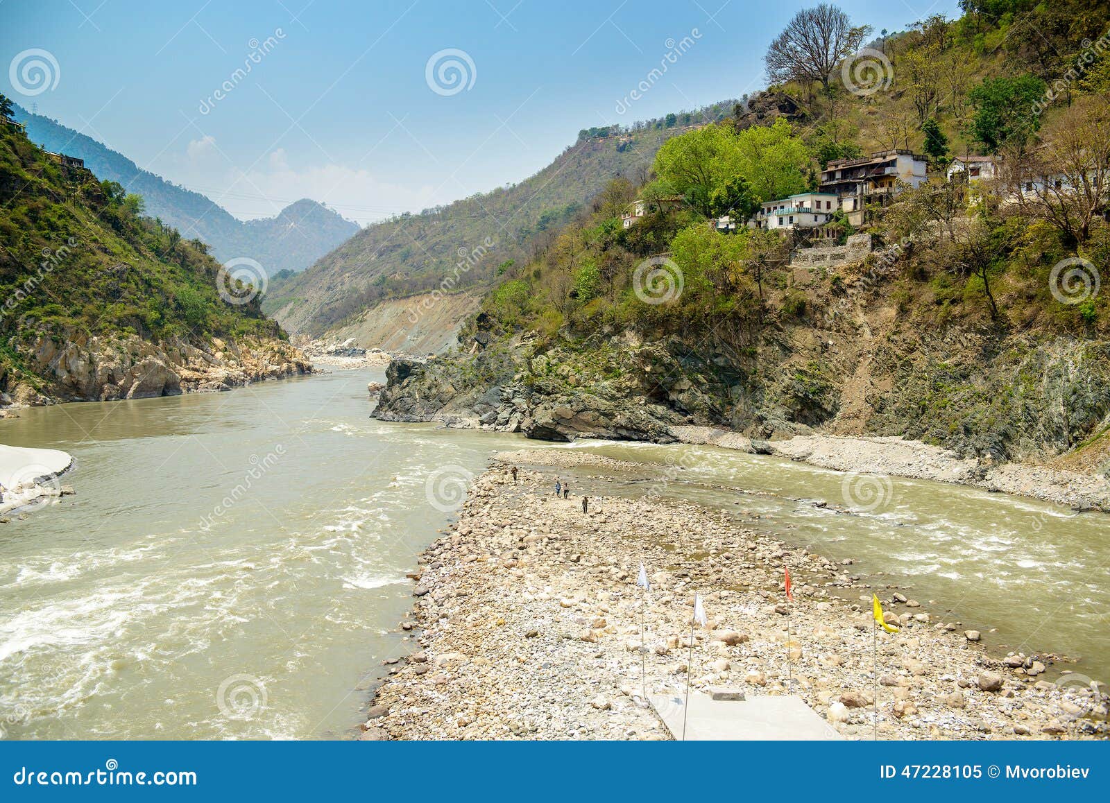 Holy Ganges River Flows in a Valley, India Stock Image - Image of shore ...