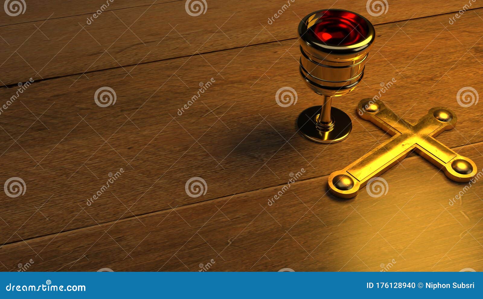 Holy Grail Gold Cross on Wood 3d Rendering for Holy Week Content Stock ...