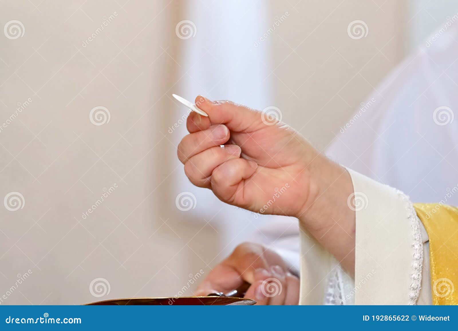 Holy Host in the Hands of the Priest on the Altar during the ...